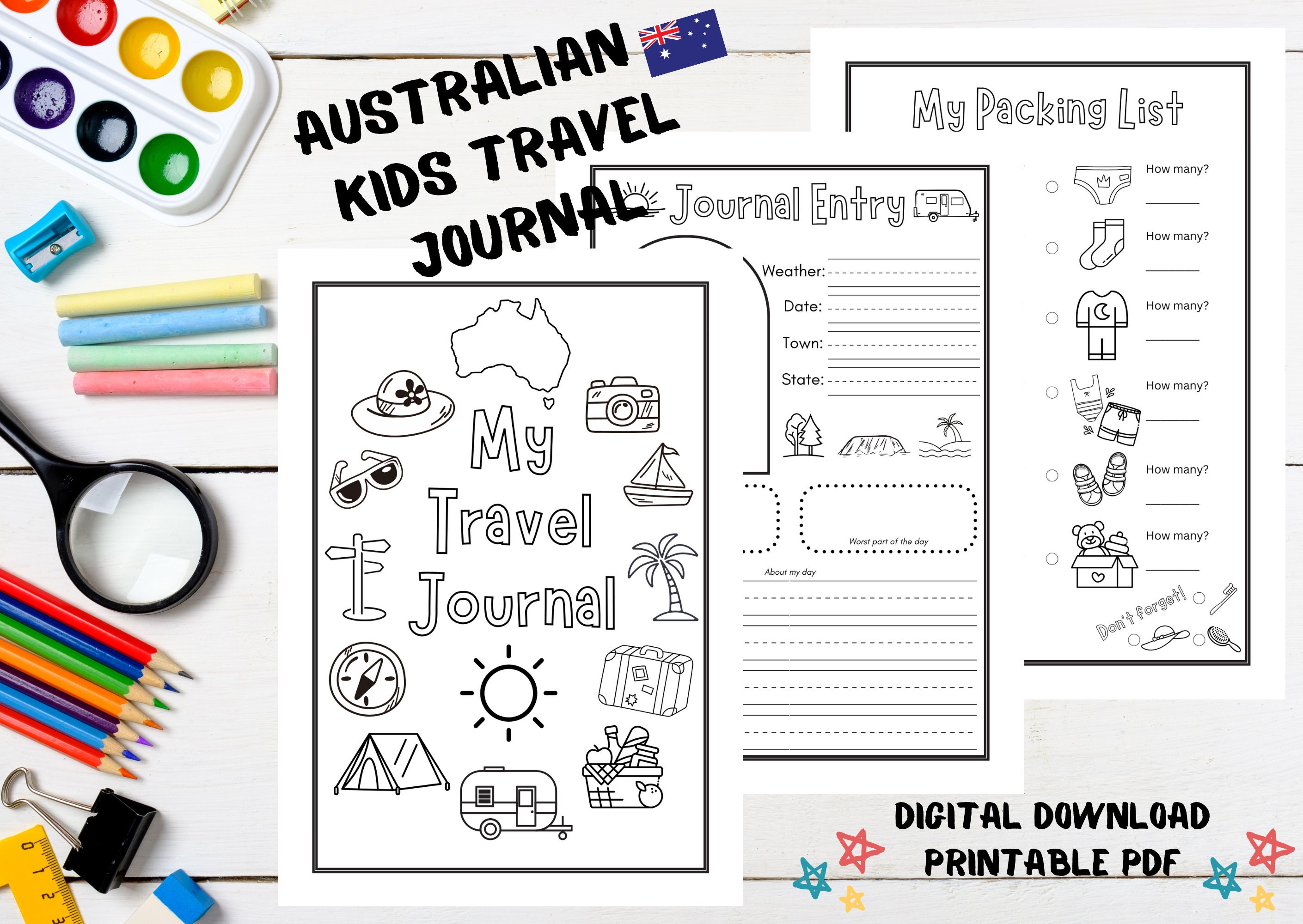 AUSTRALIAN Kids Travel Journal Bundle Caravan Travel Diary Instant ...