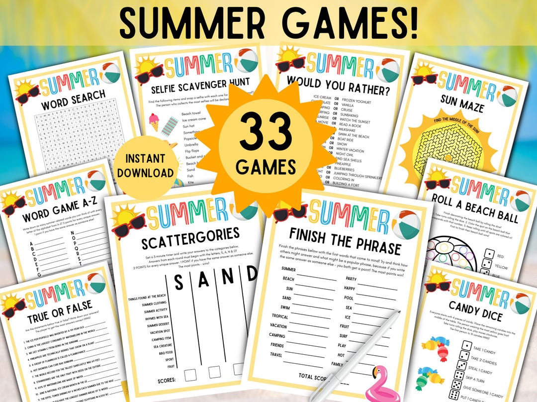 33 X Summer Games! PRINTABLE Summer Vacation Games, Summer Party ...