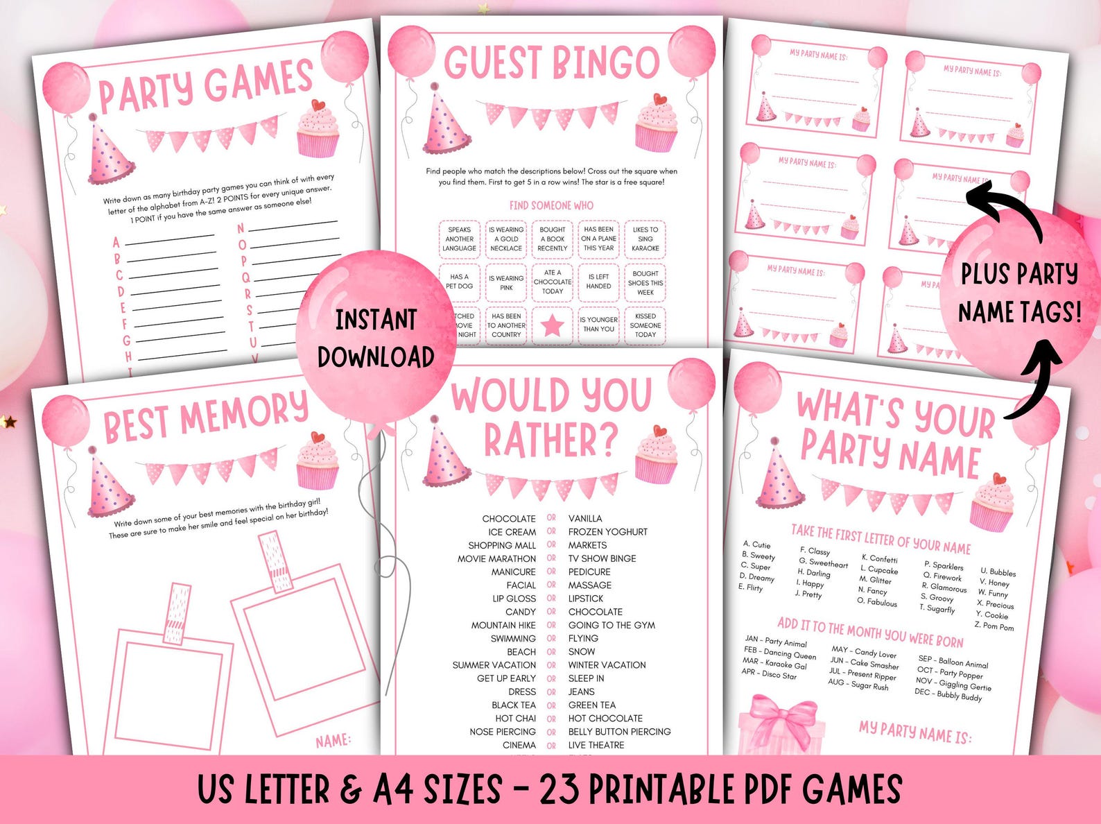 23 X Birthday Games for Her! PRINTABLE Girls Teens Birthday Games ...