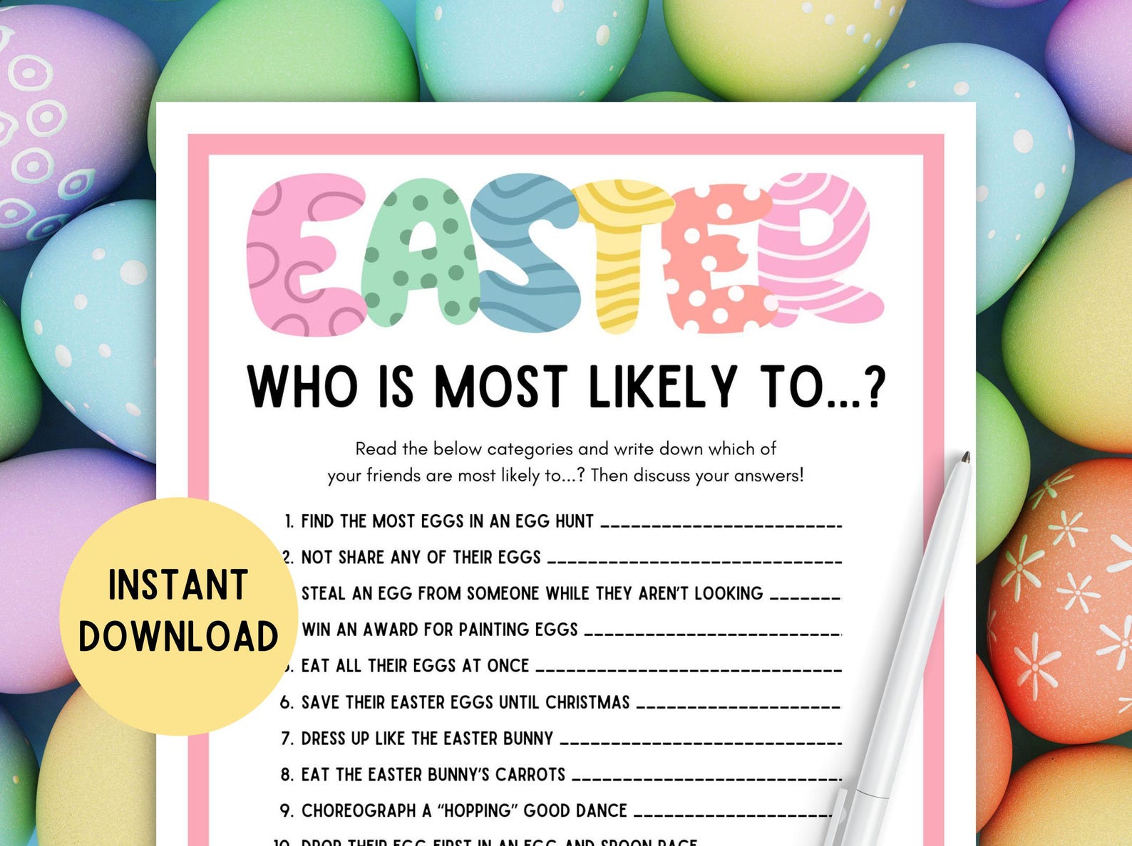 Easter Who is Most Likely To...? PRINTABLE Easter Game, Easter Activity ...