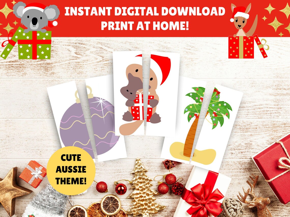 40 Printable Matching Pairs Puzzle - Cute Australian Christmas Theme ...
