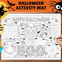 Halloween Coloring Placemat Template, Printable Kids' Spooky Activity ...