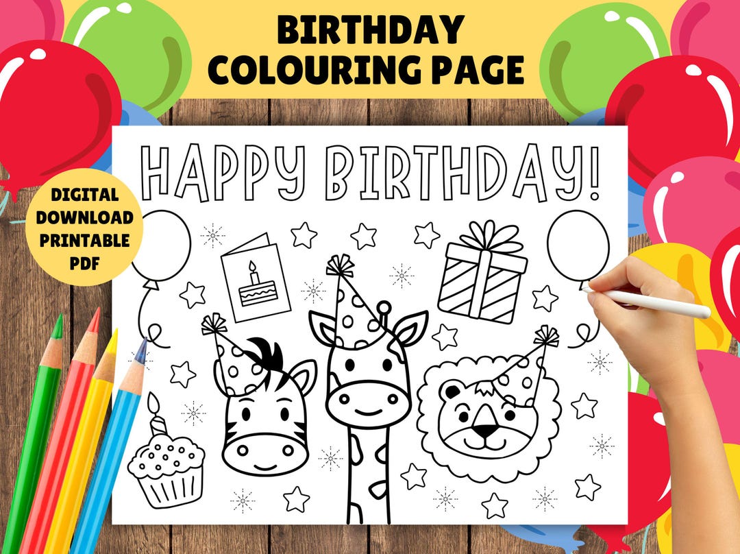 Printable Birthday Coloring Page for Kids - Jungle Animal Theme ...