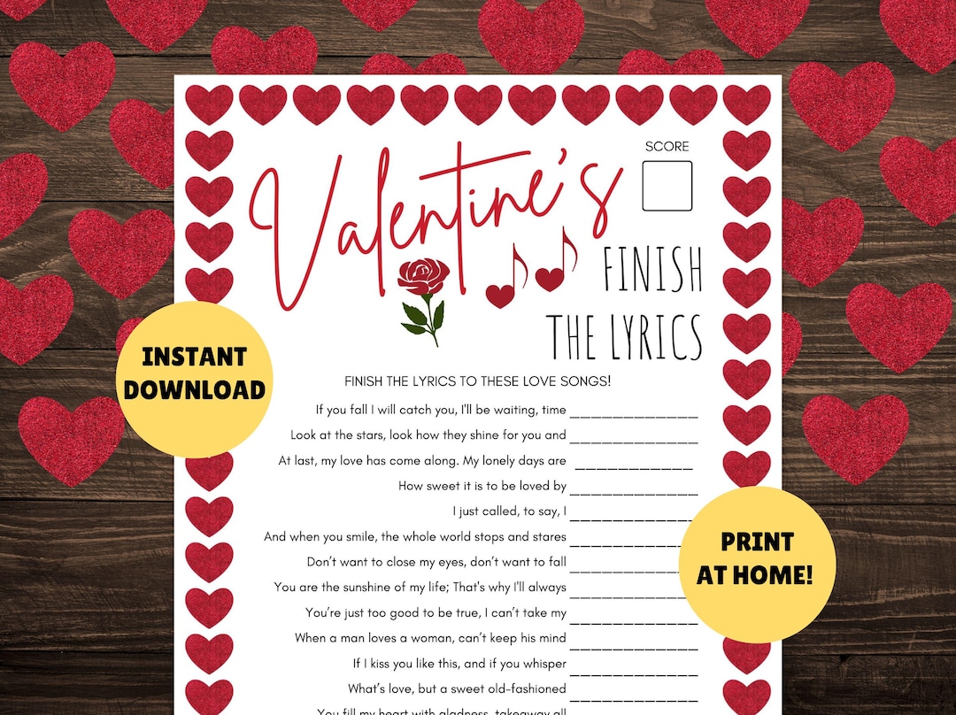 Finish the Lyrics Game! PRINTABLE Valentine's Day Finish the Love Song ...