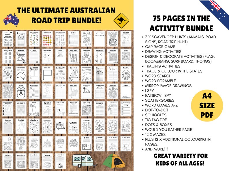 AUSTRALIAN Kids Travel Journal Bundle & Activity Book - A4 Size ...