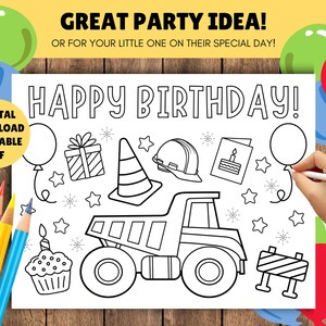 Printable Birthday Coloring Page for Kids - Construction Truck Theme ...
