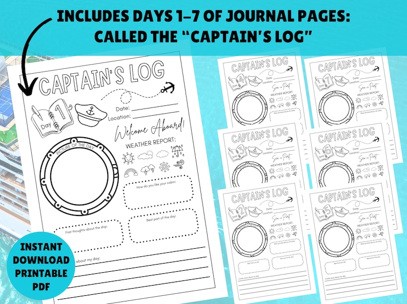 Kids Cruise Journal - Captain's Log - DIGITAL DOWNLOAD - Printable PDF ...