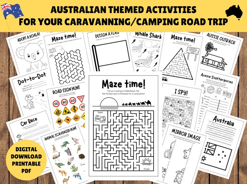 AUSTRALIAN Kids Travel Journal Bundle & Activity Book A4 Size Caravan ...