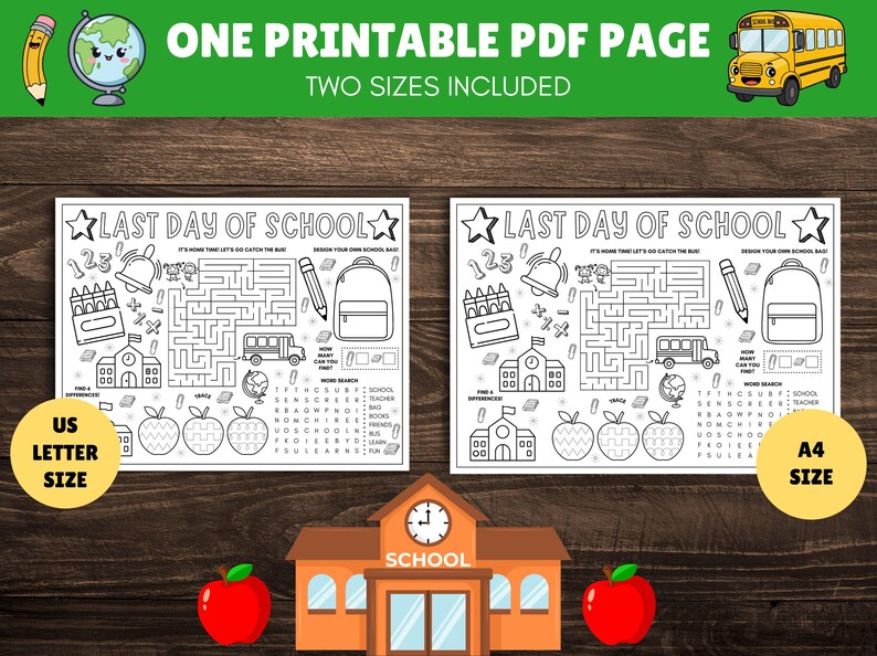 Last Day of School Activity Placemat - PRINTABLE Kids Worksheet, Maze ...