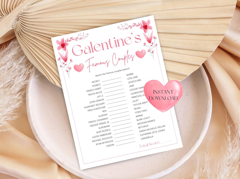 Match the Famous Couples Game! PRINTABLE Galentine's Party Game ...