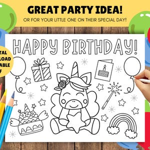 Printable Birthday Coloring Page for Kids - Unicorn Theme - Activity ...