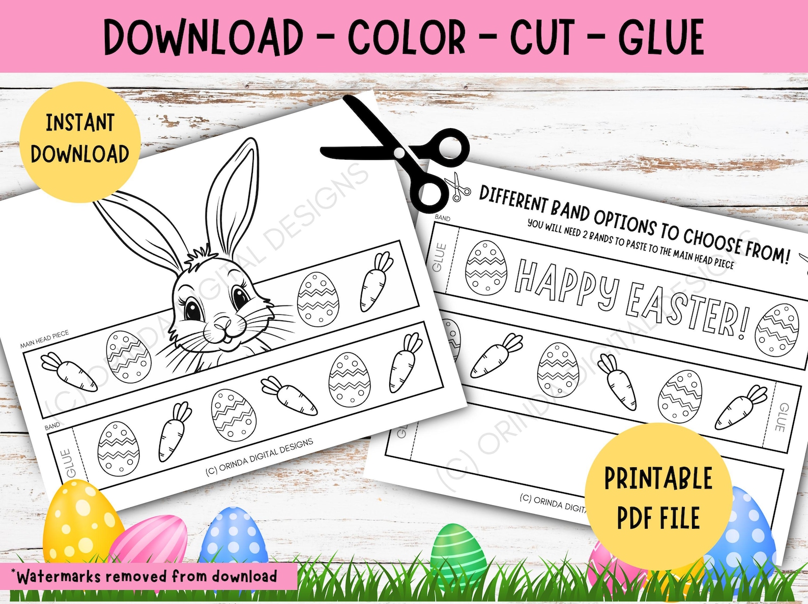 Easter Bunny Paper Crown! PRINTABLE Easter Coloring Crown! Kids Easter ...