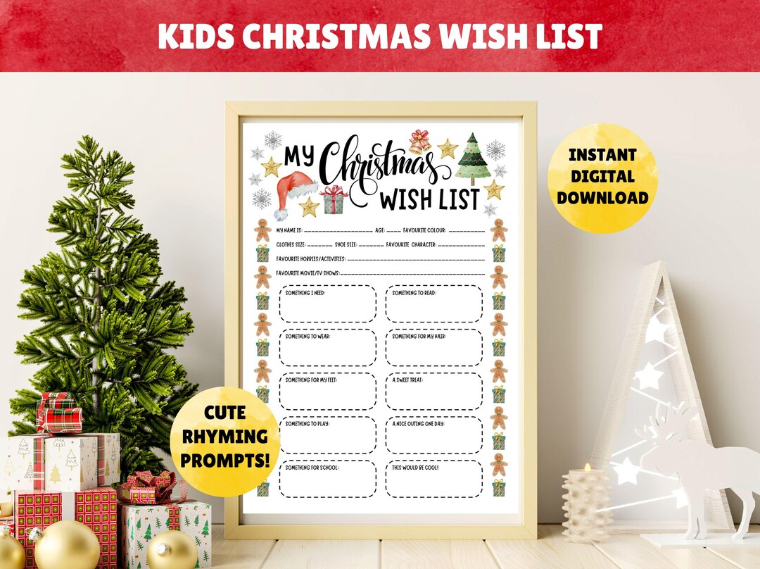 Kids Christmas Wish List - PRINTABLE PDF Download - Kids Christmas Gift ...