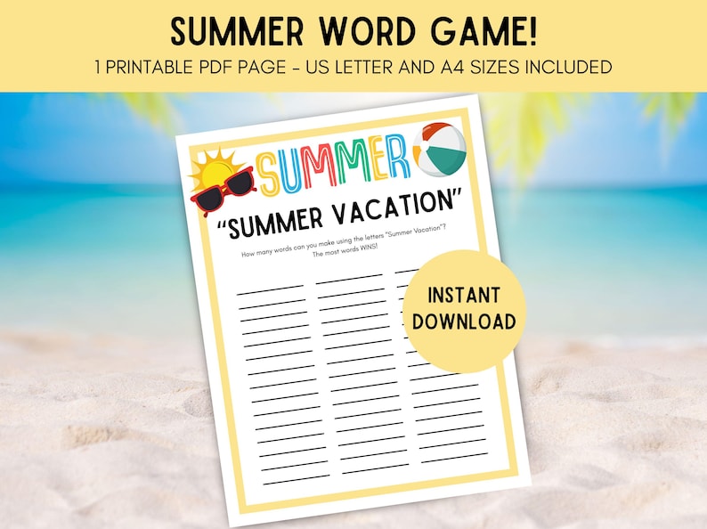 Summer Vacation Word Game! PRINTABLE Summer Word Game, How Many Words ...