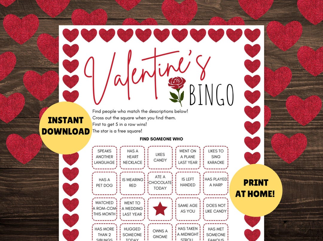 Valentine's Guest Bingo - PRINTABLE Valentine's Day Bingo Game ...