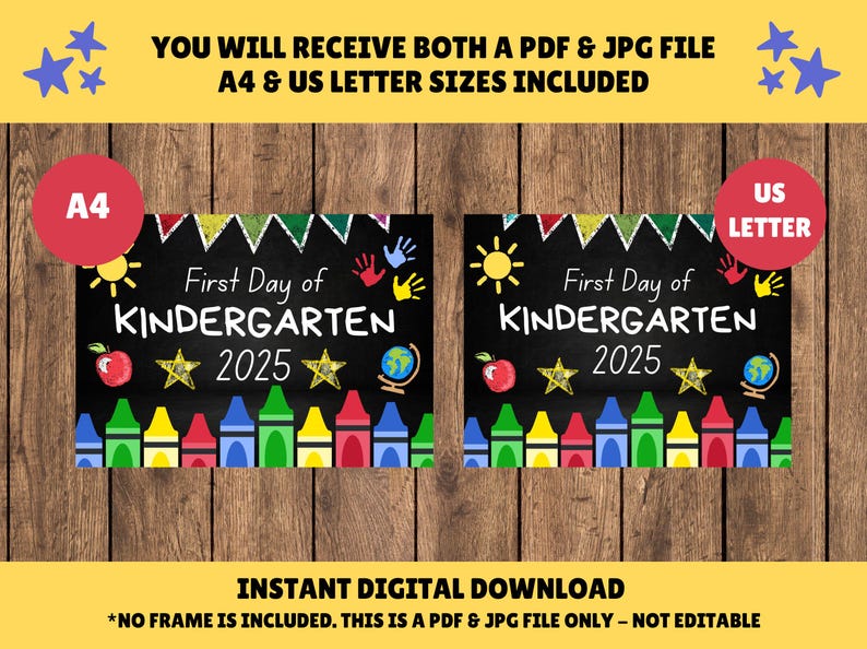 First Day of Kindergarten 2025 - PRINTABLE Digital Chalkboard Sign ...
