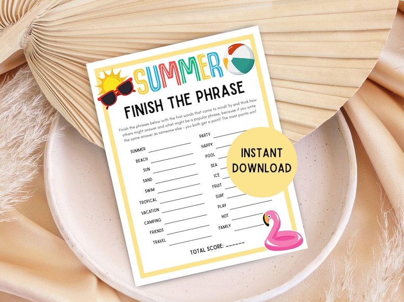 Sunmer Finish the Phrase Game! PRINTABLE Summer Finish the Sentence ...
