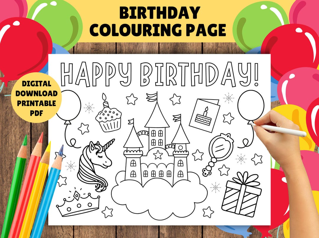 Printable Birthday Coloring Page for Kids - Castle Unicorn Princess ...