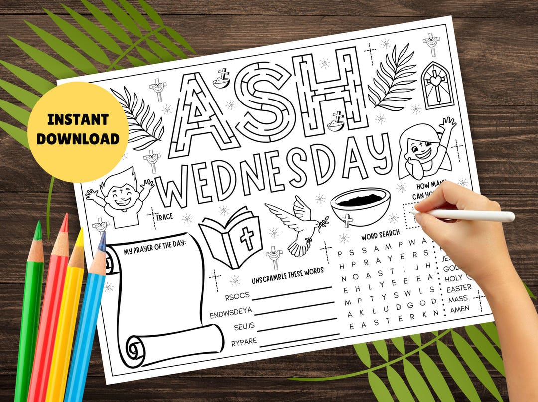 Ash Wednesday Activity Placemat - PRINTABLE Kids Ash Wednesday Placemat ...