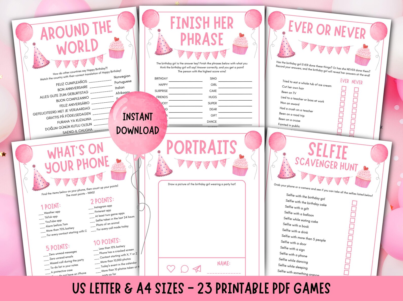 23 X Birthday Games for Her! PRINTABLE Girls Teens Birthday Games ...