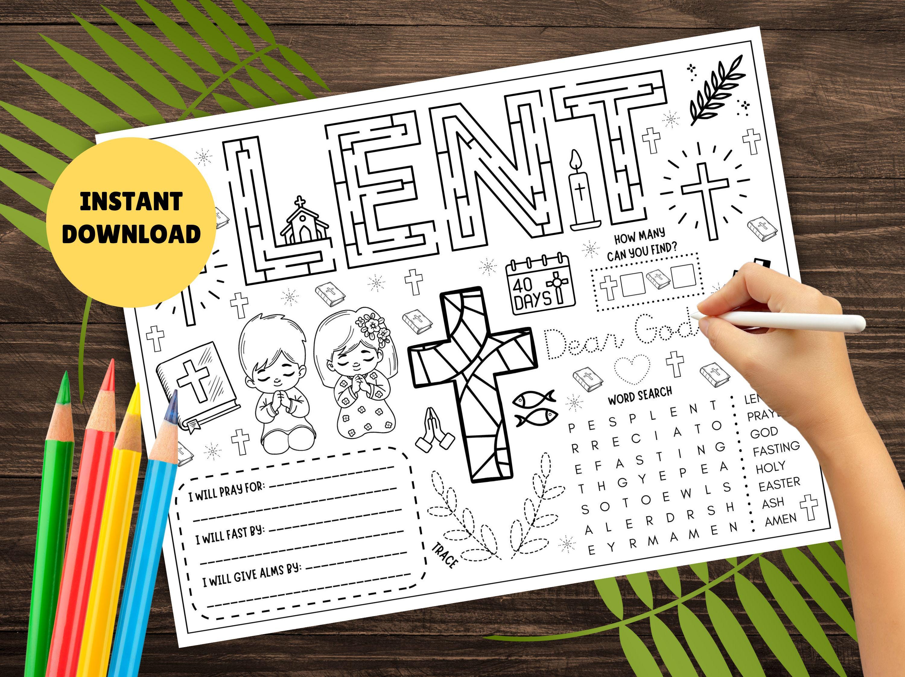 Kids LENT Activity Placemat - PRINTABLE Kids Lent Worksheet, Lent ...