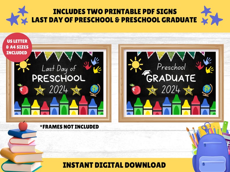 Printable Last Day of Preschool 2024 Digital Chalk Board Sign Preschool ...