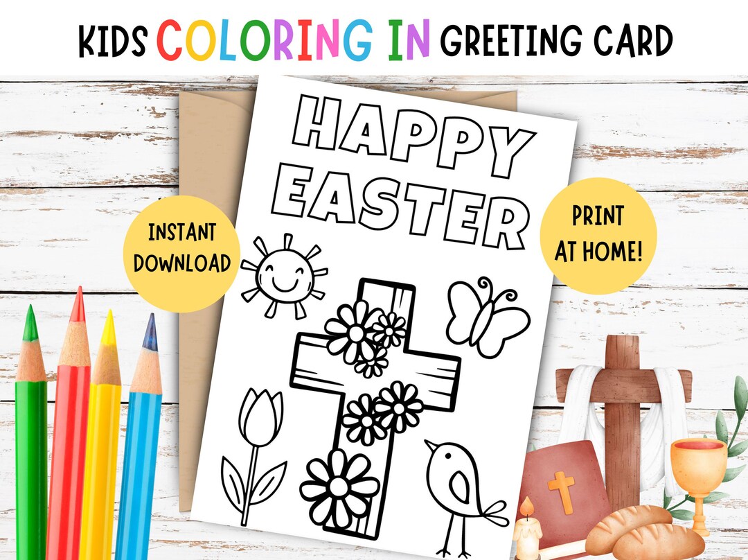 Kids Coloring Easter Card! PRINTABLE Christian Easter Card for Kids ...