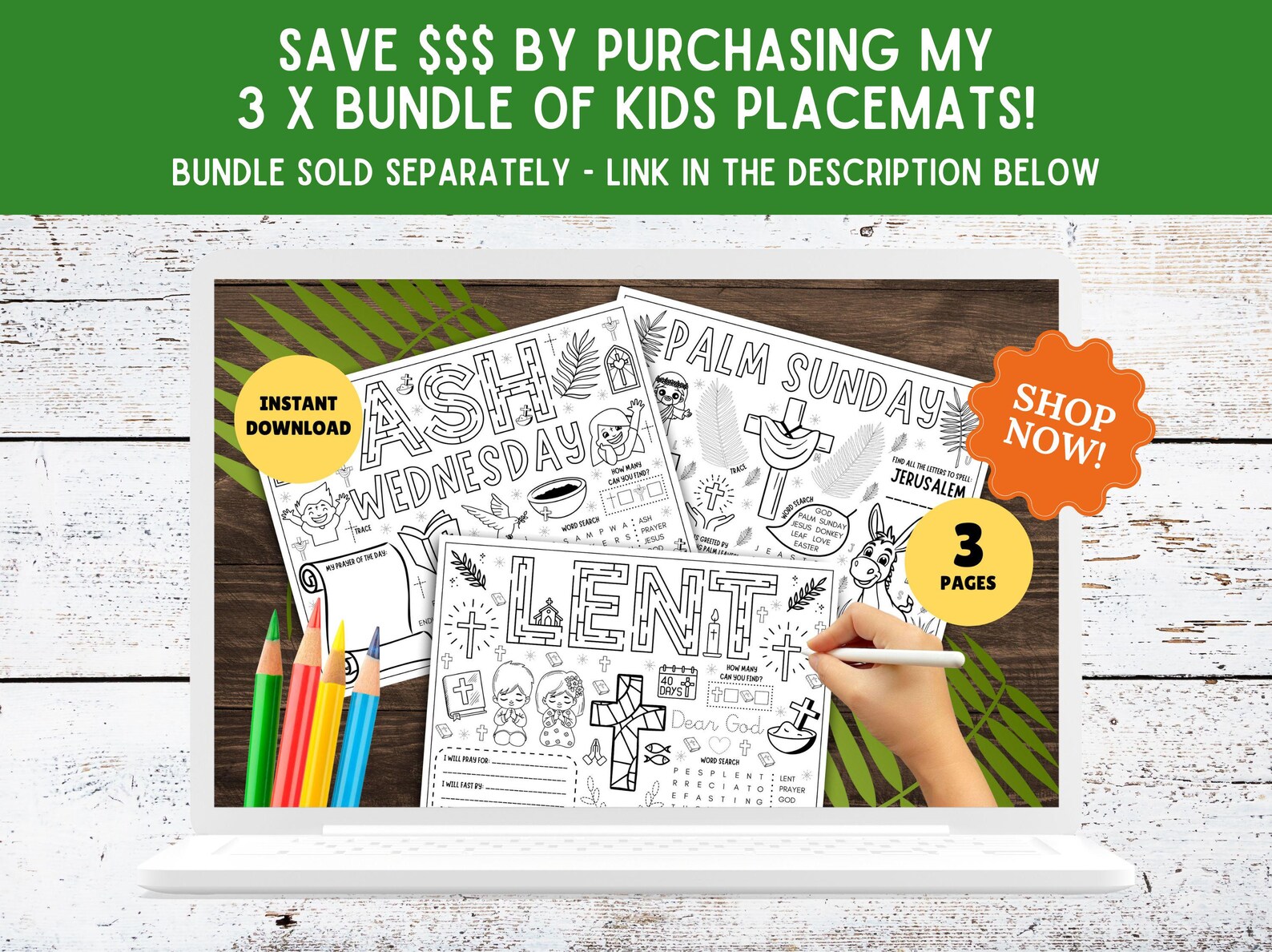 Palm Sunday Activity Placemat - PRINTABLE Kids Palm Sunday Worksheet ...