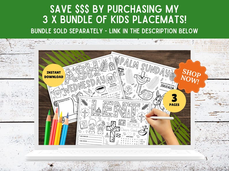 Palm Sunday Activity Placemat - PRINTABLE Kids Palm Sunday Worksheet ...