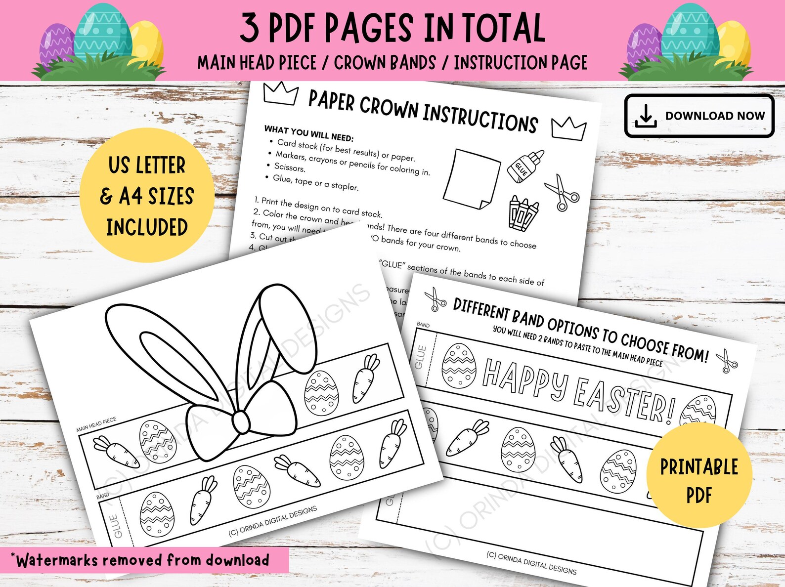 Bunny Ears Paper Crown! PRINTABLE Easter Coloring Crown! Kids Easter ...