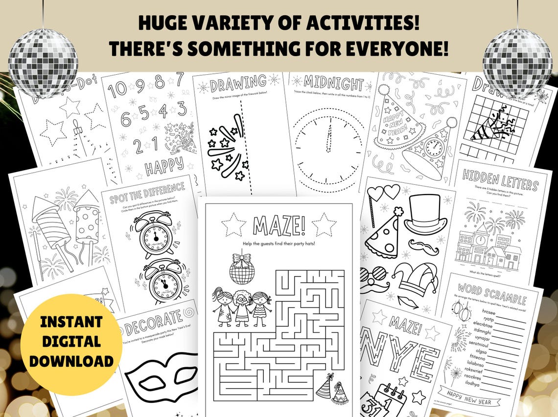 Kids New Year's Eve Activity Book - PRINTABLE New Year's Kids ...