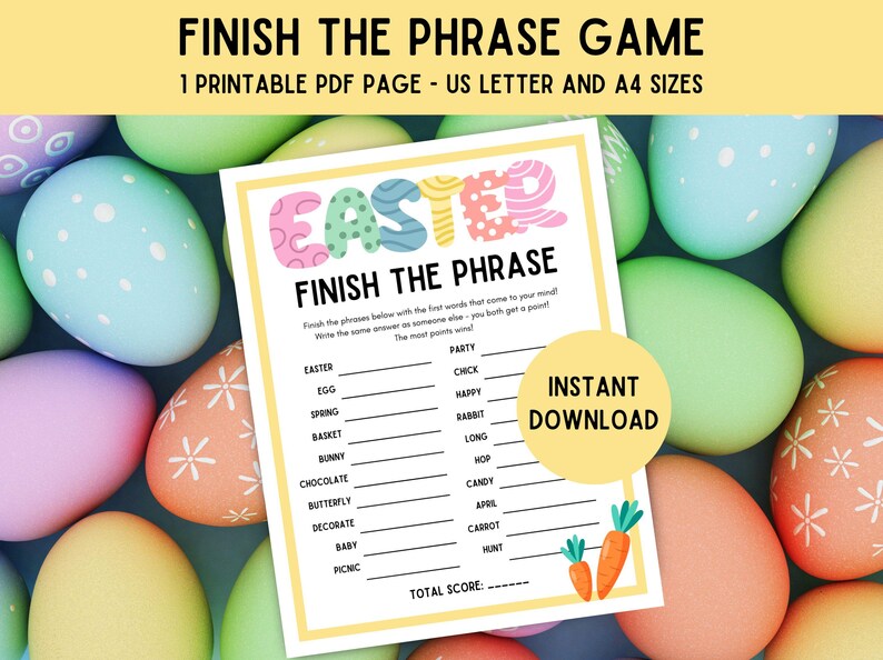 Finish the Phrase Game! PRINTABLE Easter Game, Easter Activity, Easter ...