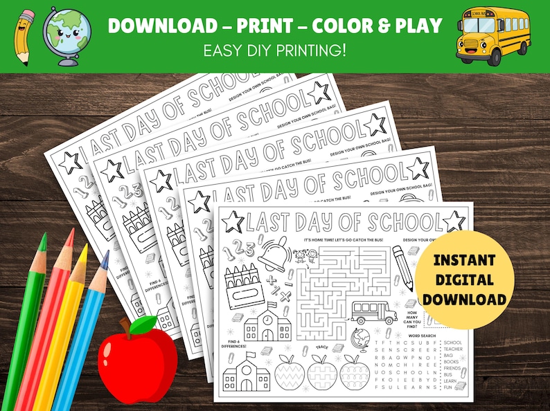 Last Day of School Activity Placemat - PRINTABLE Kids Worksheet, Maze ...