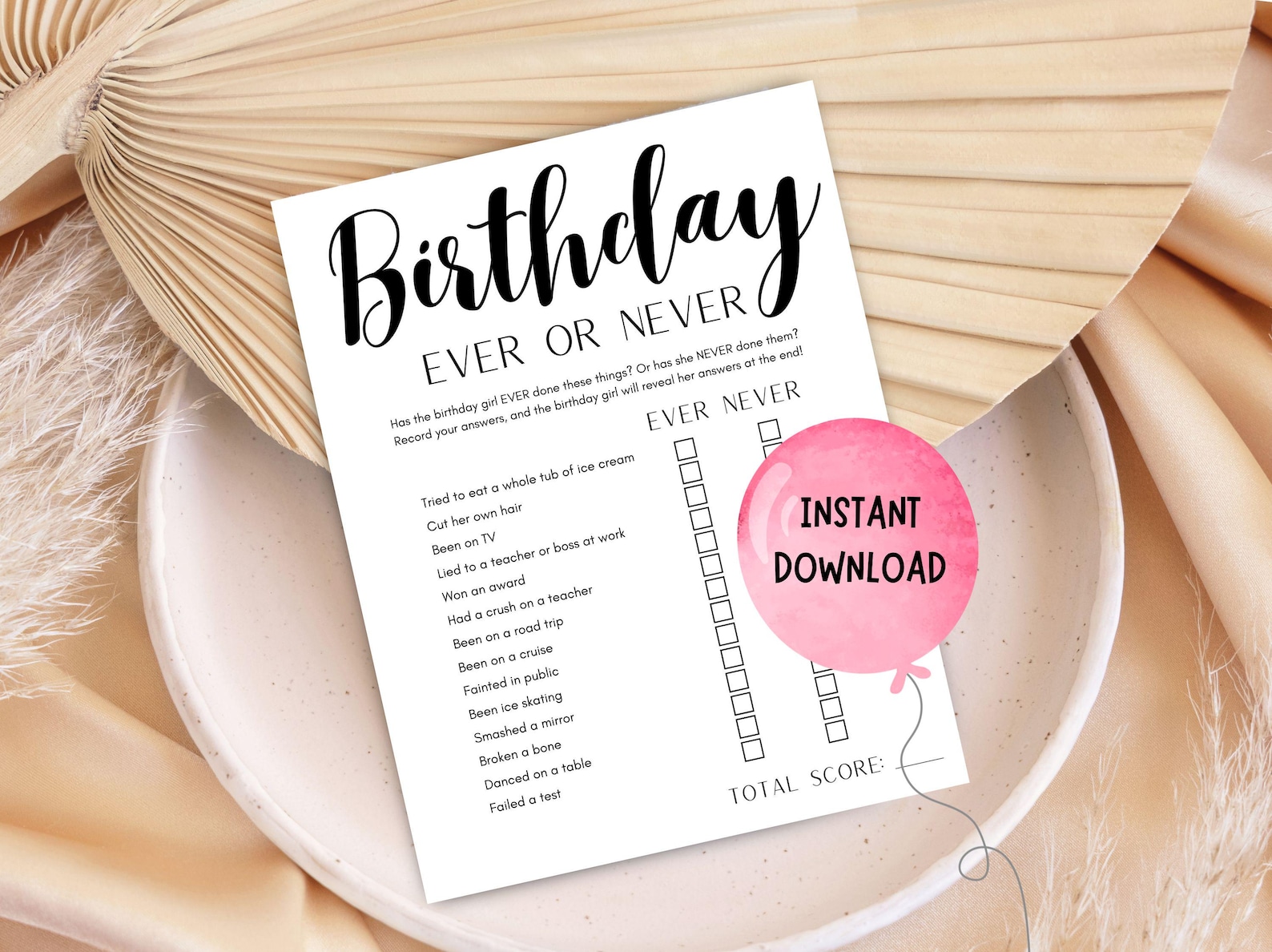 Ever or Never Birthday Game! PRINTABLE Has She Ever Party Game, Girls ...