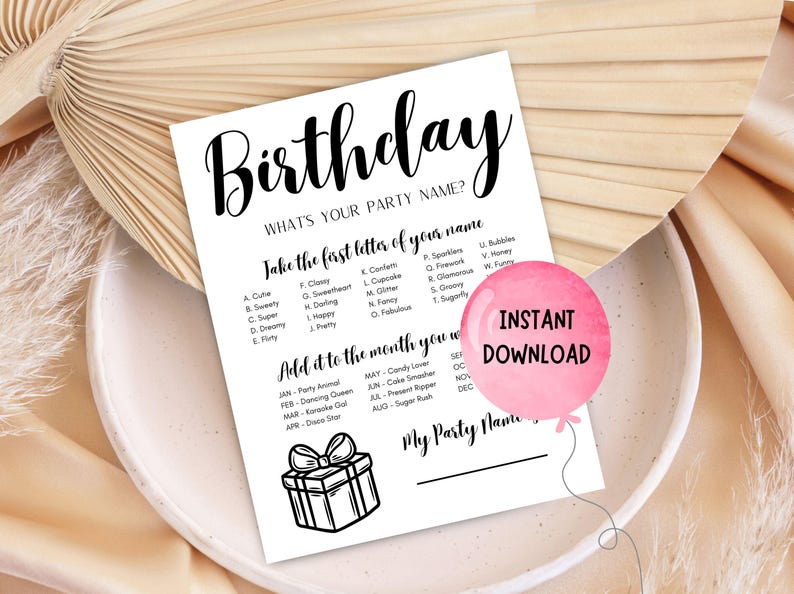 What's Your Party Name Game! PRINTABLE Party Name Game, Girls Teens ...
