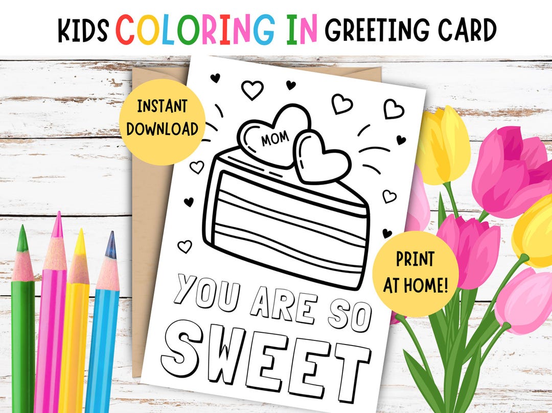 MOM Mother's Day Coloring Card - PRINTABLE Kids Mother's Day Card ...