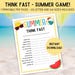 Summer Think Fast Game! PRINTABLE Summer Think Quick Game, Summer ...
