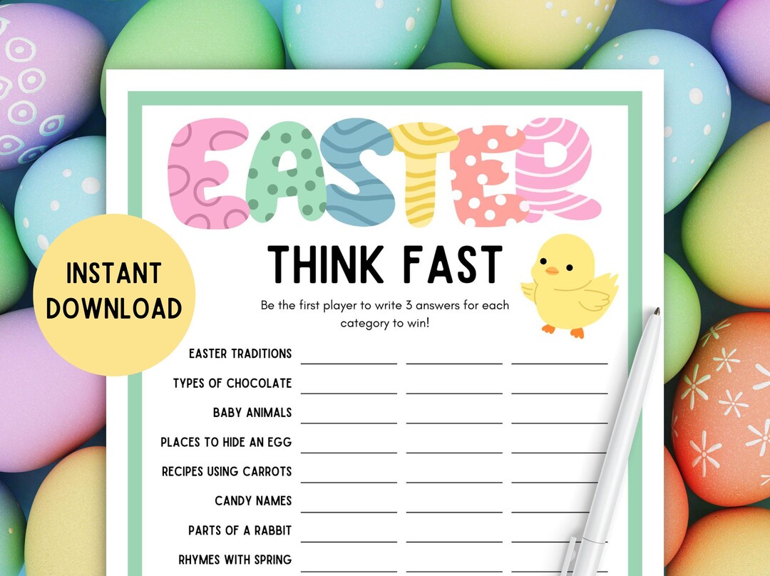 Easter Think Fast Game! PRINTABLE Easter Game, Easter Activity, Easter ...