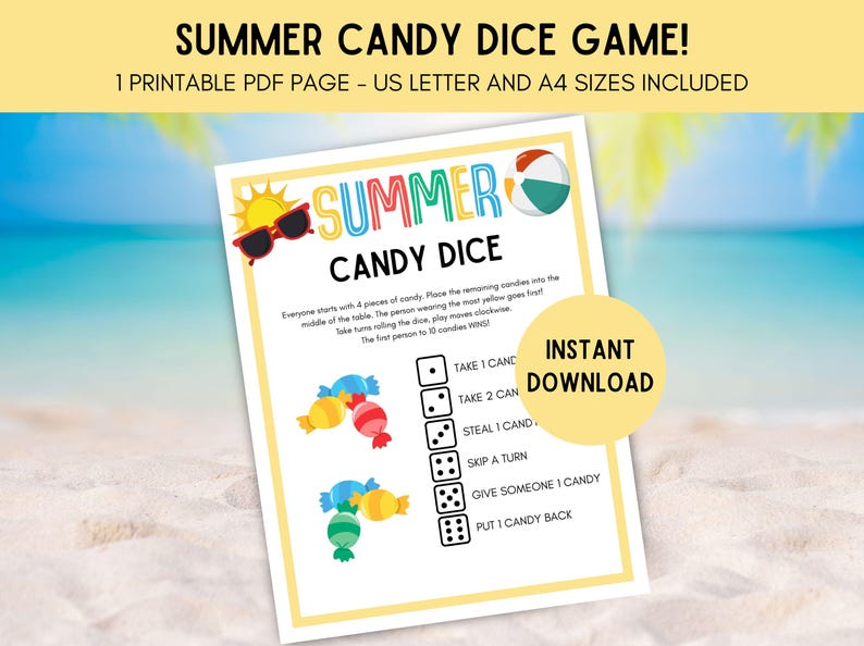 Summer Candy Dice Game! PRINTABLE Summer Dice Game, Fun Summer Game ...