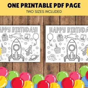 Printable Birthday Coloring Page for Kids - Space Rocket Theme ...
