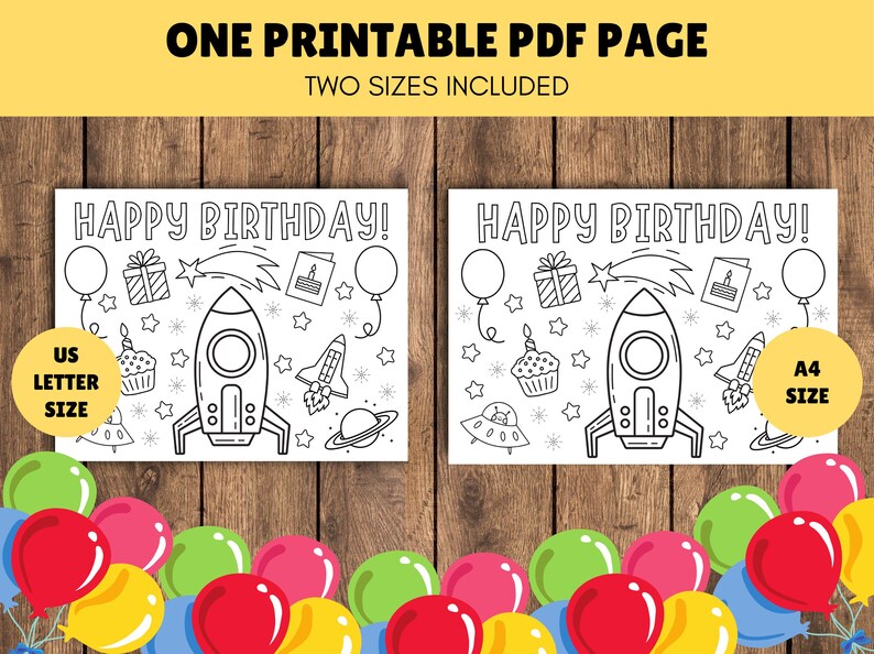 Printable Birthday Coloring Page for Kids - Space Rocket Theme ...