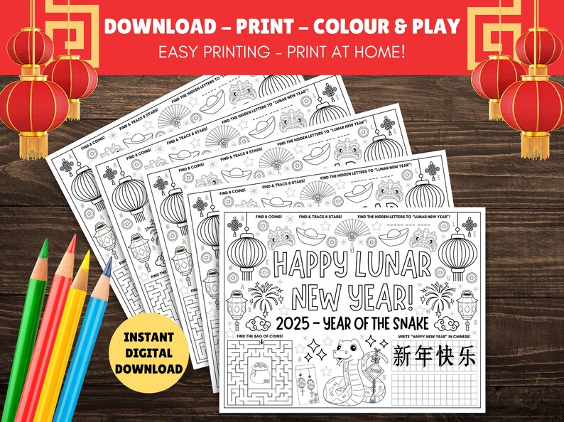 Kids Lunar New Year Activity Placemat - Lunar New Year 2025, PRINTABLE ...
