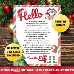 Elf Arrival Letter - With a Cute Rhyme! PRINTABLE PDF - Instant Digital ...