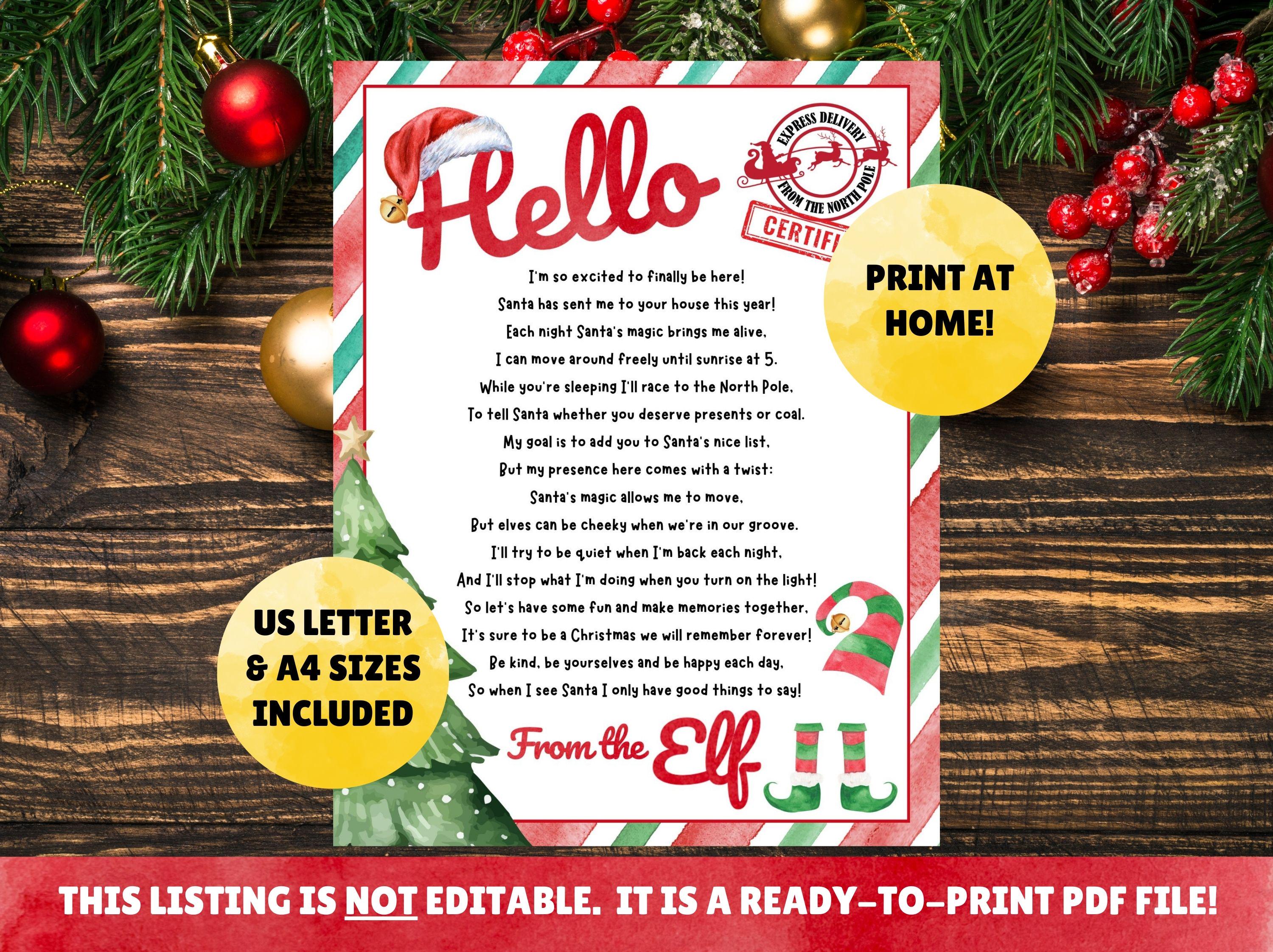 Elf Arrival Letter - With a Cute Rhyme! PRINTABLE PDF - Instant Digital ...