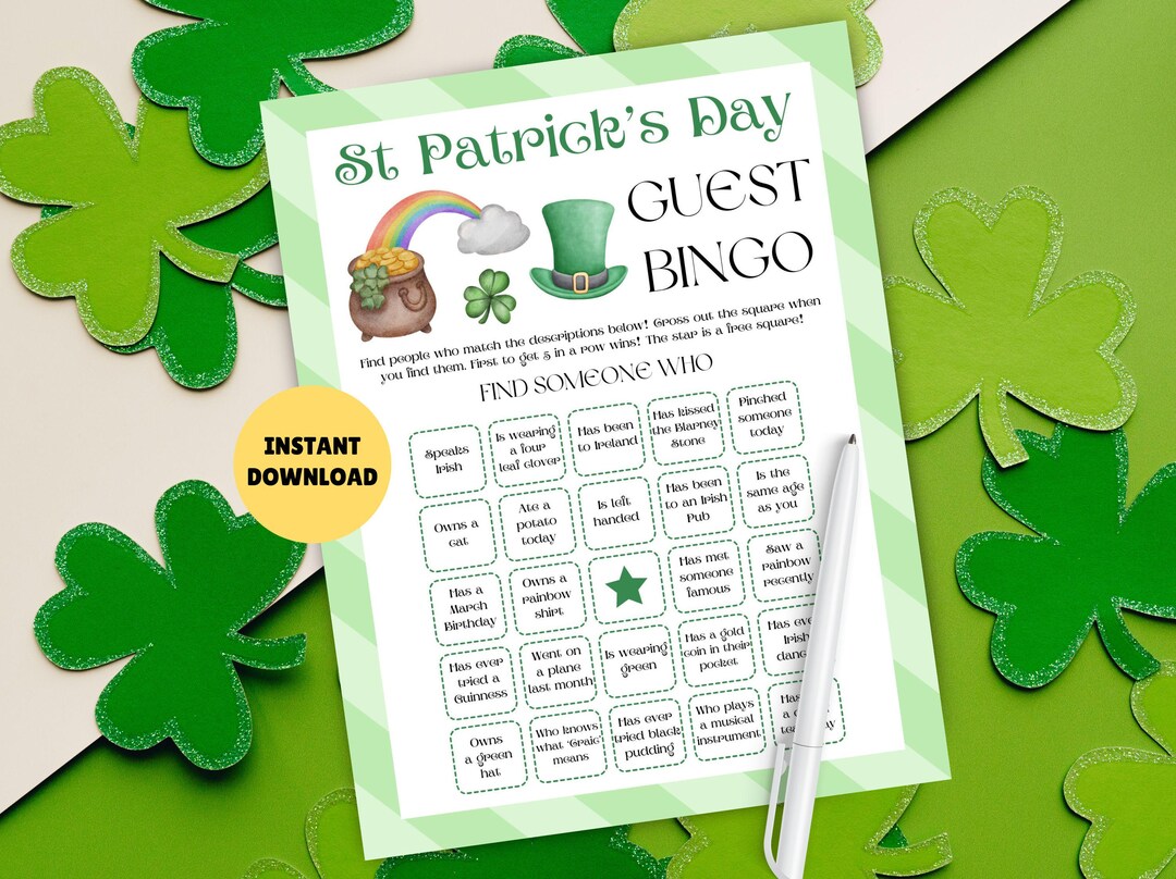 Guest Bingo Game! PRINTABLE St Patrick's Day Game, St Patricks Day ...