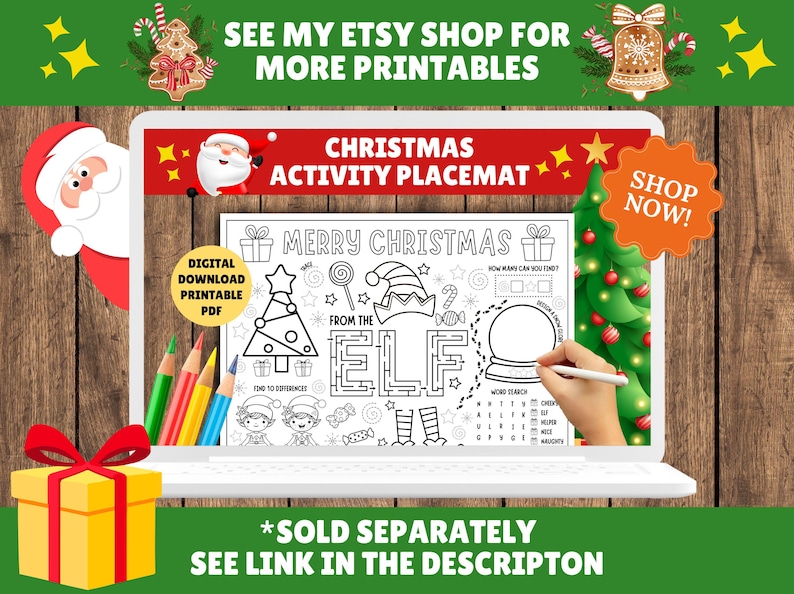 Christmas Coloring Page for Kids - Printable Christmas Placemat ...