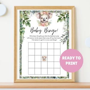 Baby Shower BINGO --- Koala Theme - Baby Shower Game - One Page ...