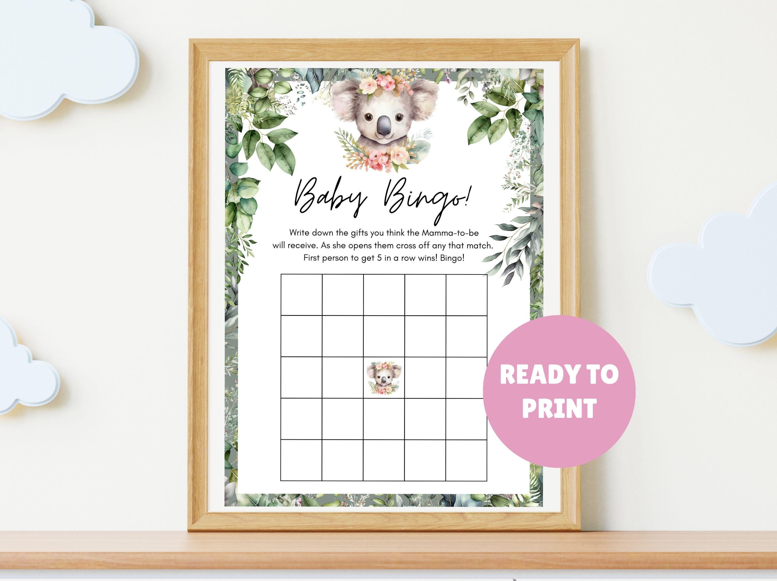 Baby Shower BINGO --- Koala Theme - Baby Shower Game - One Page ...