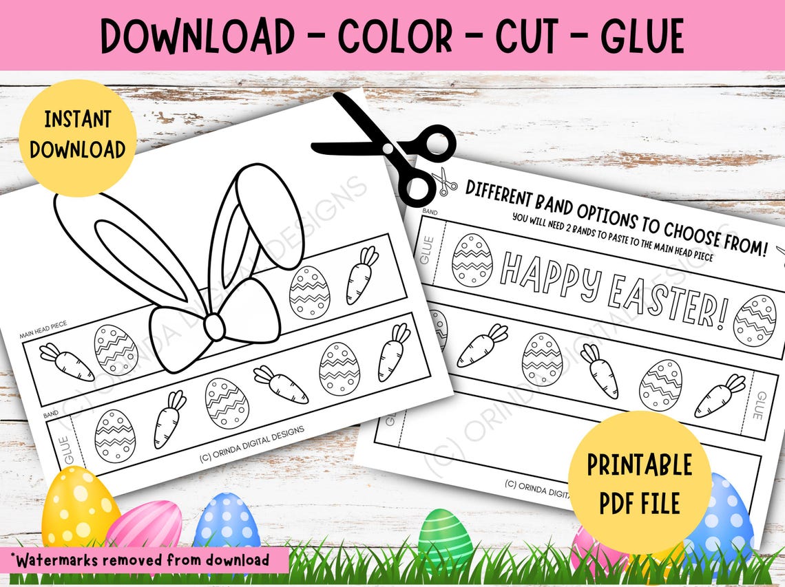 Bunny Ears Paper Crown! PRINTABLE Easter Coloring Crown! Kids Easter ...