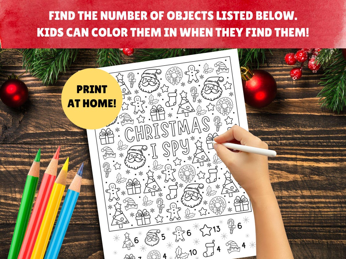 Christmas I Spy Coloring Page for Kids - Christmas I Spy Game ...
